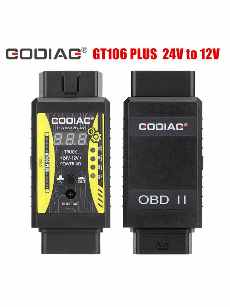 GODIAG GT106 PLUS адаптер 24В→12В для диагностических головок грузовиков (K‑Line), тест форсунок и реле, совместимость с X431, EasyDiag, Golo, ThinkCar