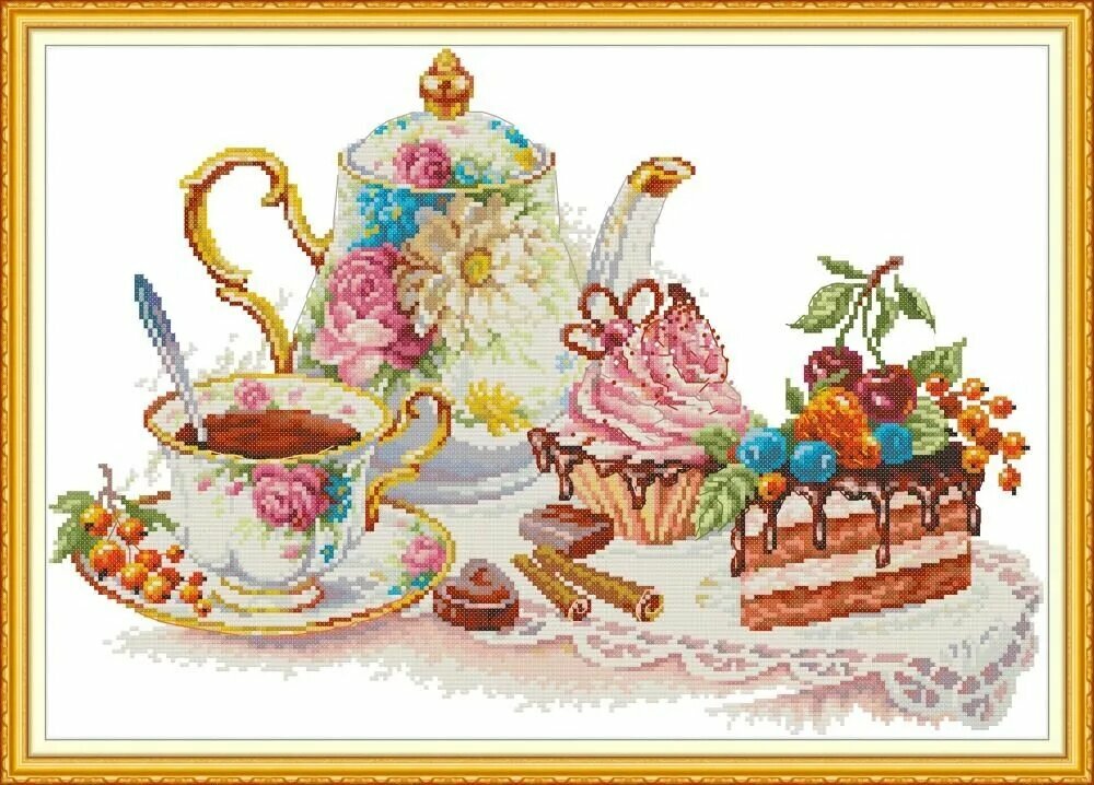 NKFвышивка крестом наборы, Схема на 14CT "чай поужинно",48*35CM