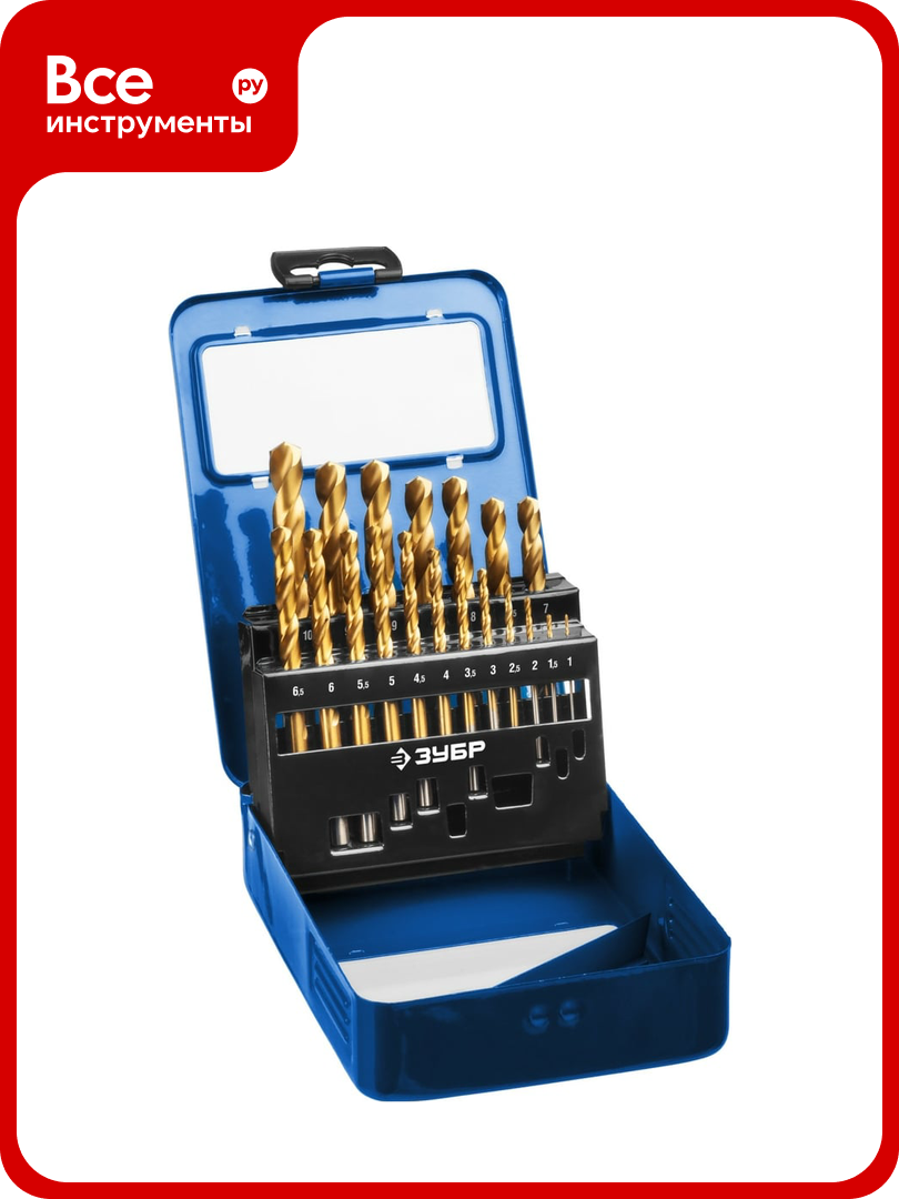 Набор сверл по металлу ЗУБР Титан сталь Р6М5, 1-10 мм, 19 шт 29617-H19_z01
