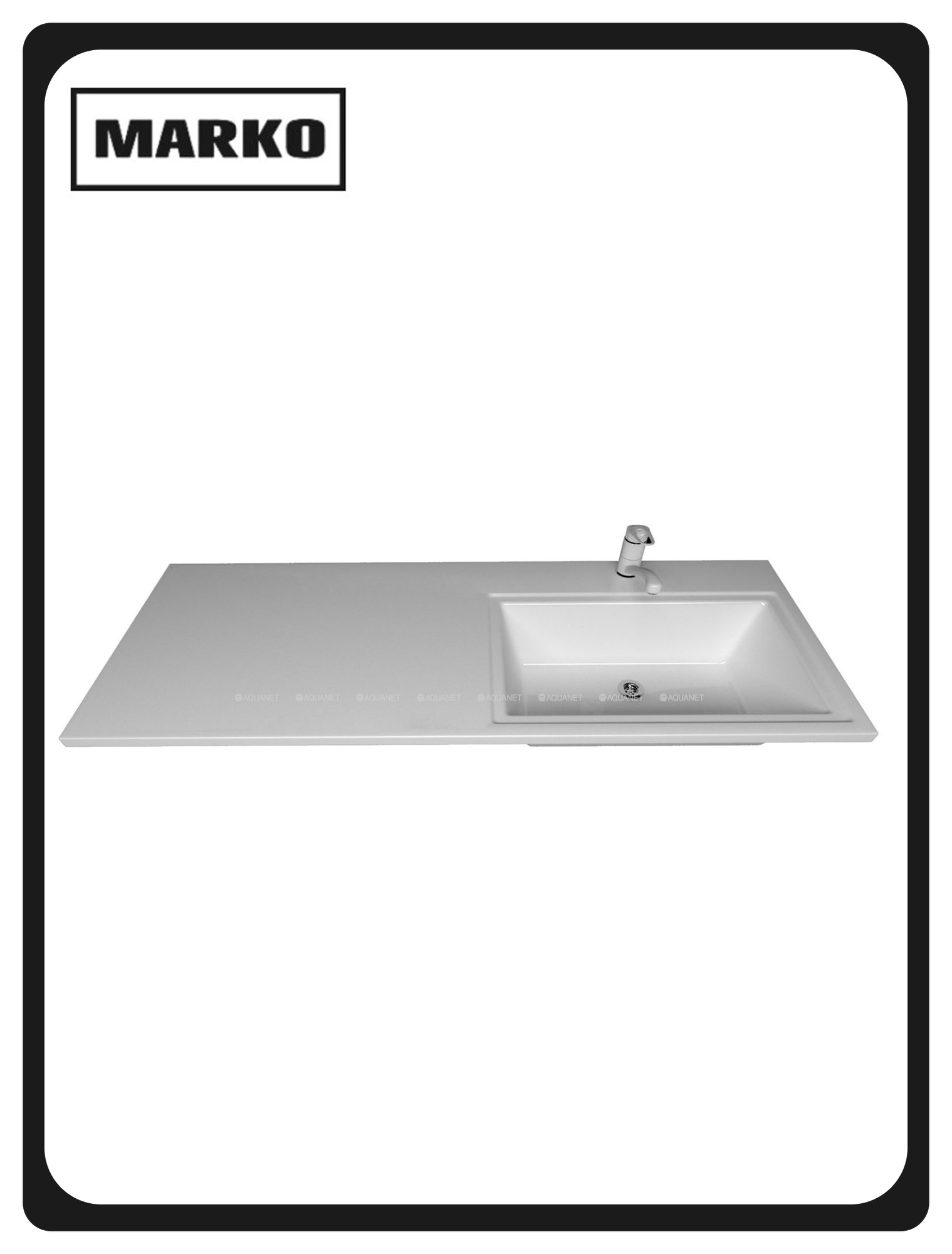 Раковина для ванной накладная Marko Марсал 130 см R, керамика, белая, правосторонняя