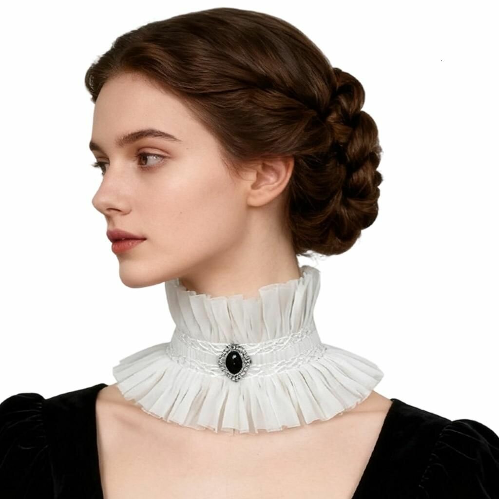 Викторианский кружевной воротник с рюшами, Белый