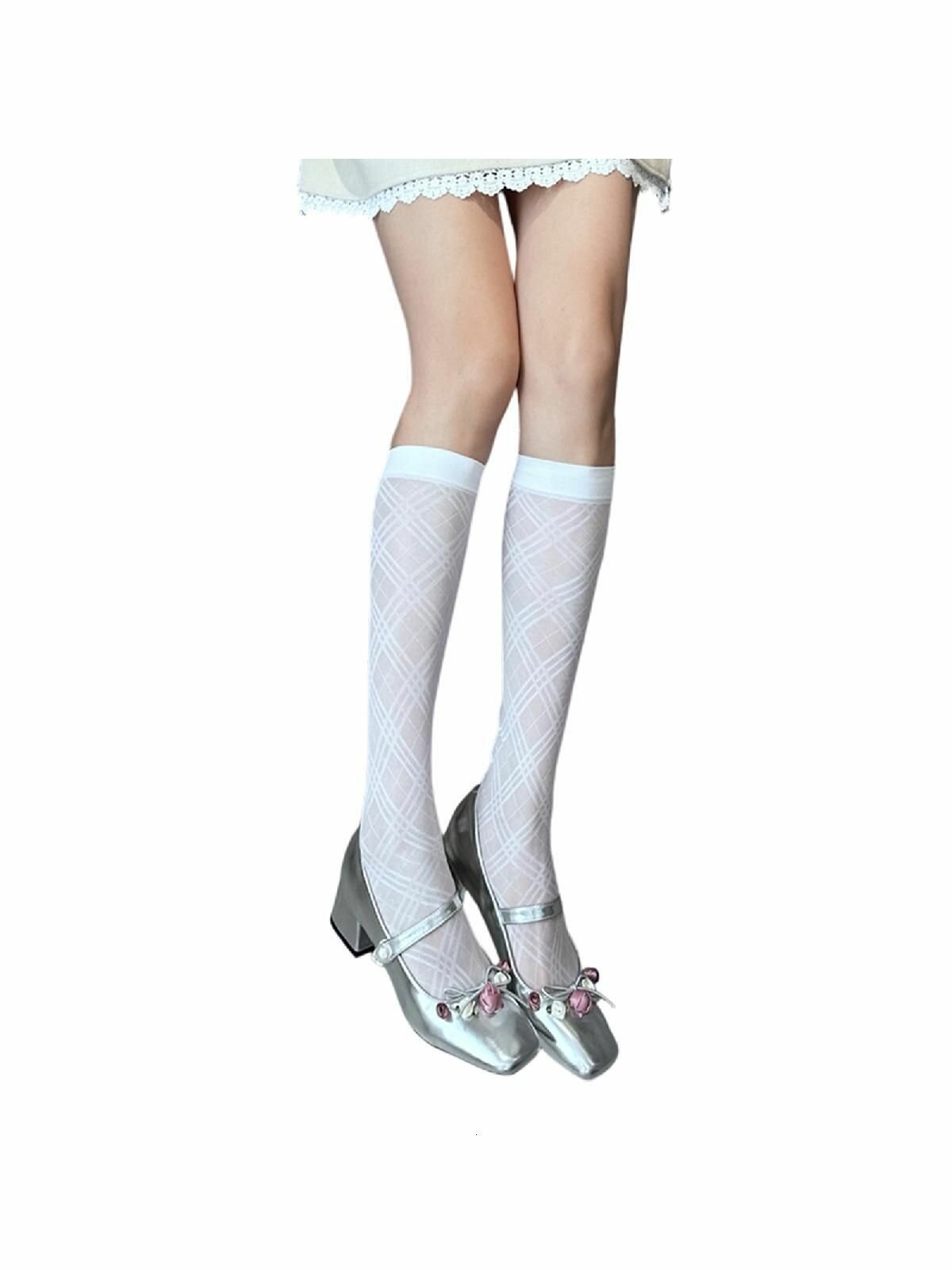 Аниме-гольфы до колена из эластичной сетки, Белый