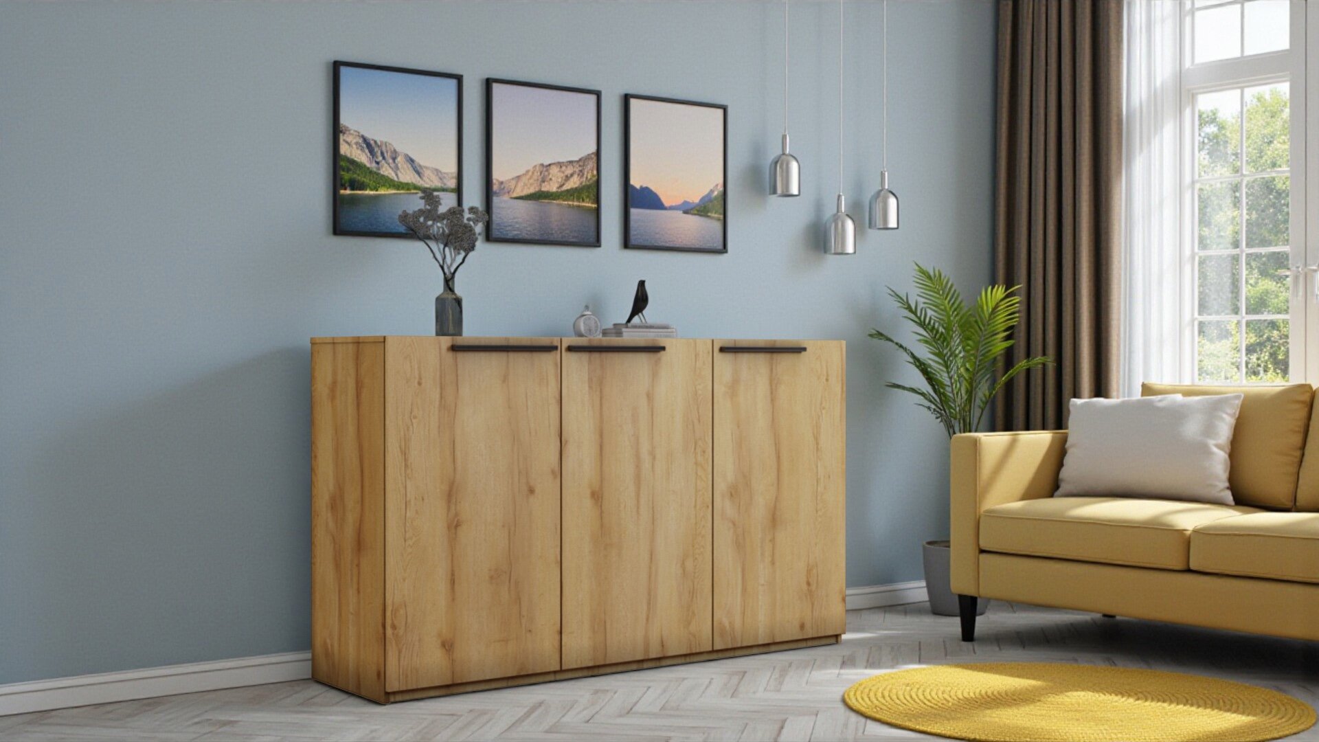 Тумба Лорена Пакс-2 Дуб Золотистый U1148 NOW 165x44x90 см, желтый Дом мебели для вас