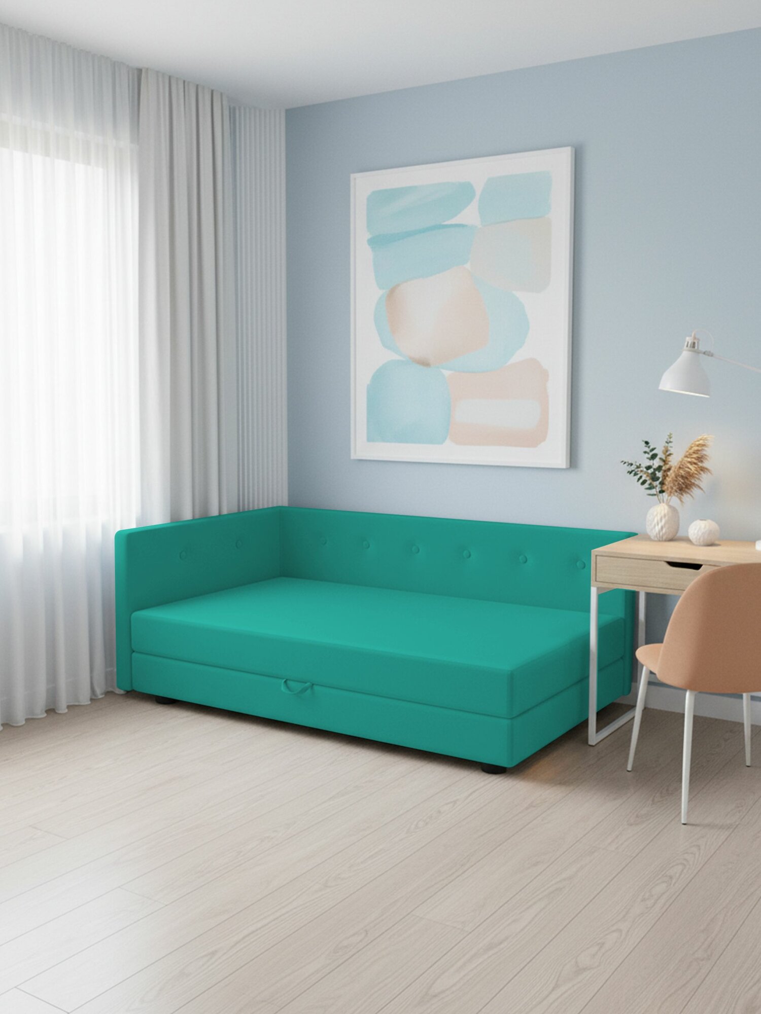 Тахта Лира Слева фокус- мебельная фабрика 100х210х76 см мятно-зеленый