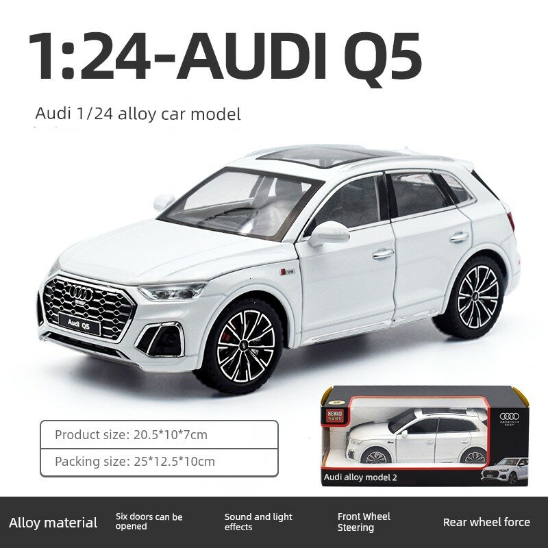 Белая модель автомобиля Audi Q5 масштаба 1:24 из металла в коробке