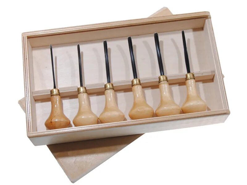 Набор из 6 изогнутых стамесок для резьбы по дереву и линогравюры. Татьянка