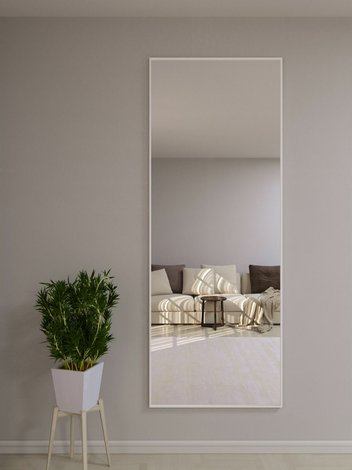 Зеркало настенное 220х80 см. белое в алюминиевой раме интерьерное BLX MIRROR