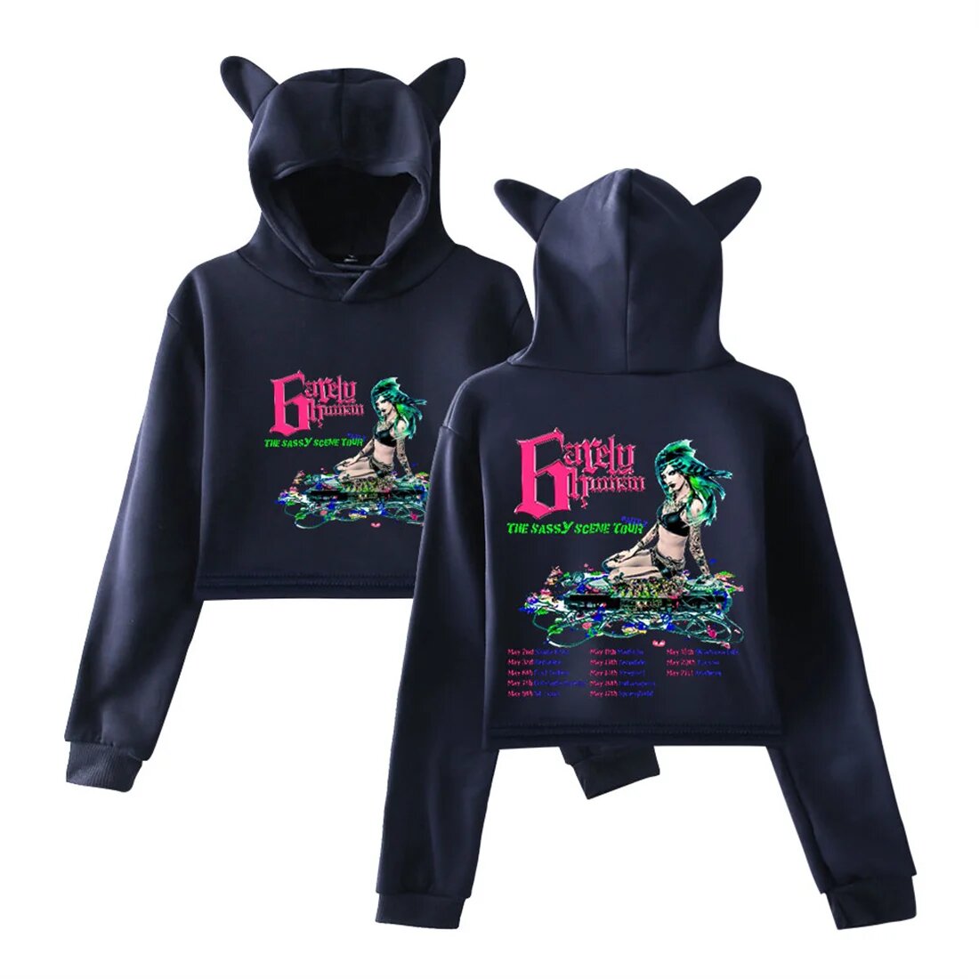 6arelyhuman The Sassy Scene Tour 2025 Толстовка с кошачьими ушками Черный, XXL, Navy