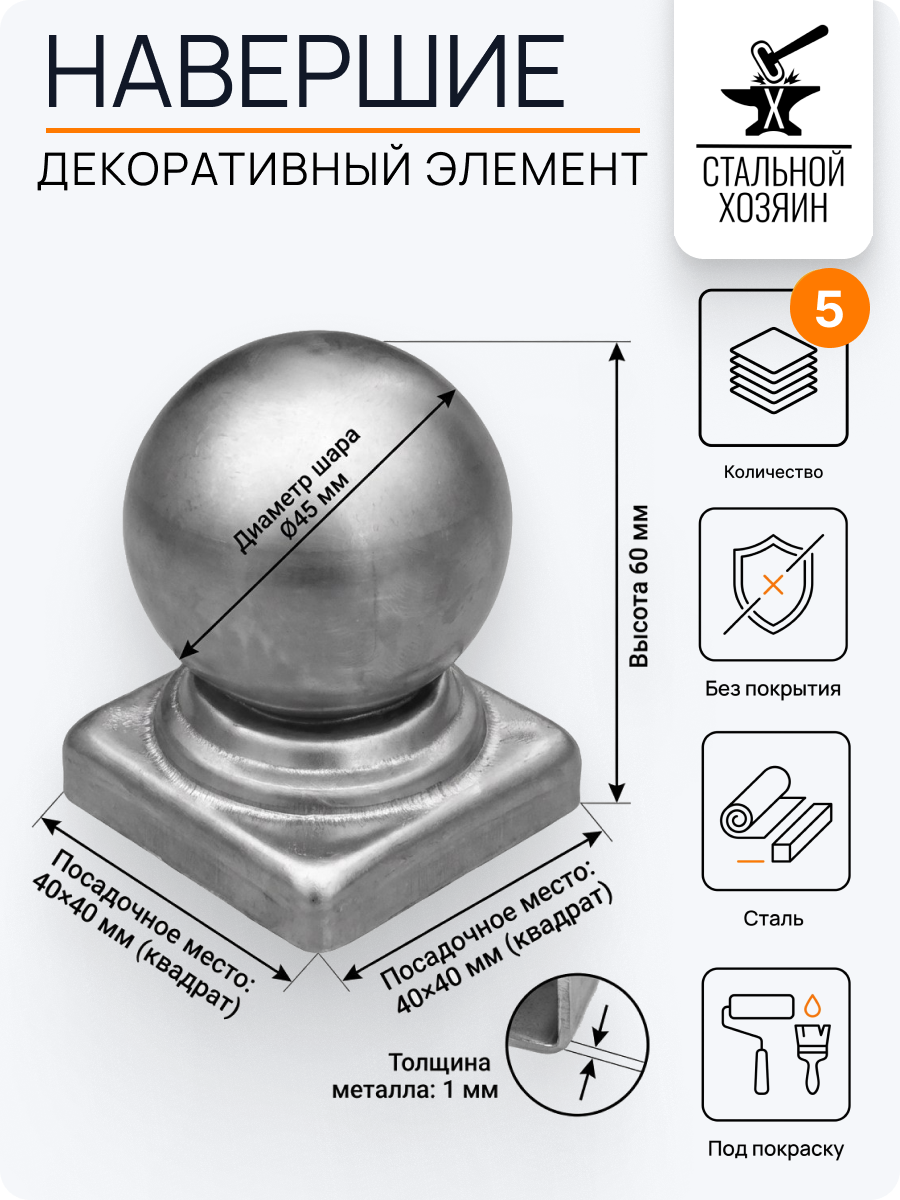 5 шт. Заглушка для профильной трубы 40х40 мм