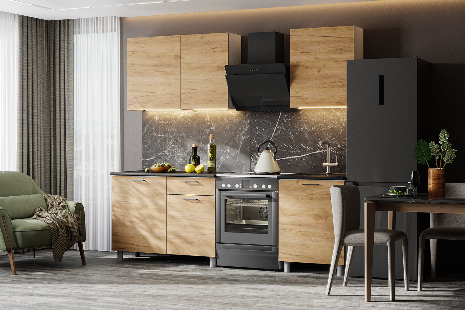 Кухонный гарнитур Hoff Лаванда,172х214,2х60 см, цвет дуб золотой