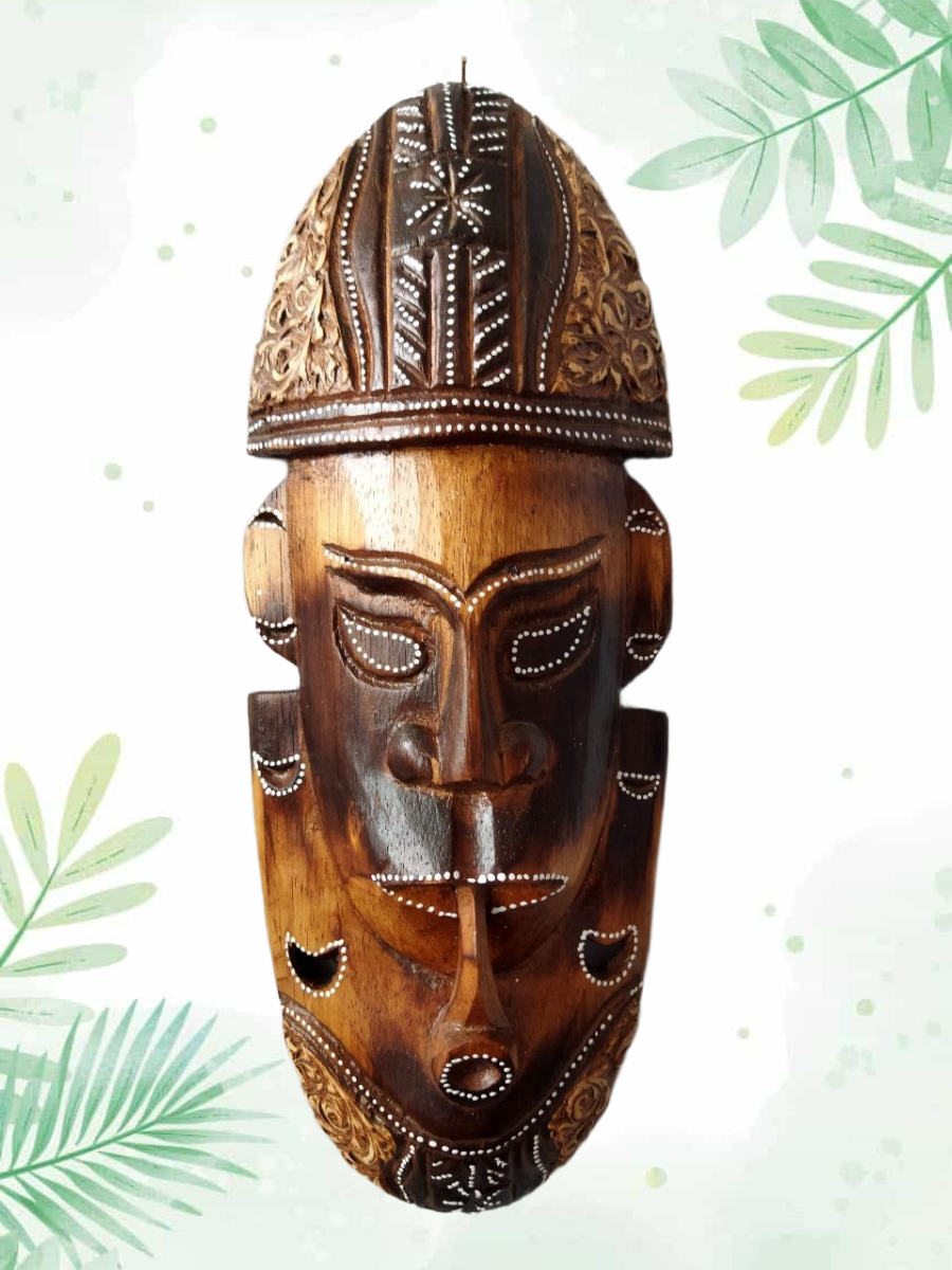 Панно-маска интерьерная "Абориген с трубкой", 30х11,5х3см, дерево албезия