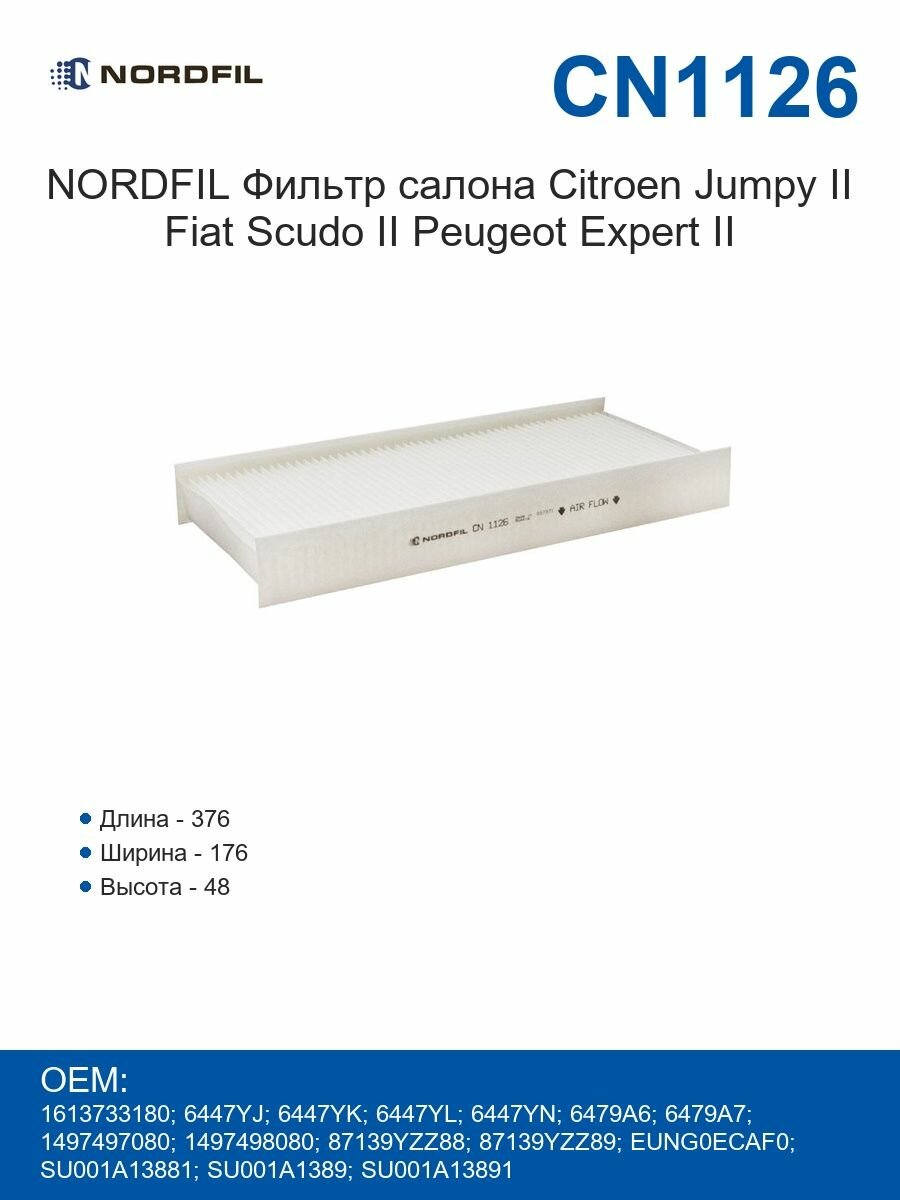 NORDFIL Фильтр салона Citroen Jumpy II Fiat Scudo II Peugeot Expert II