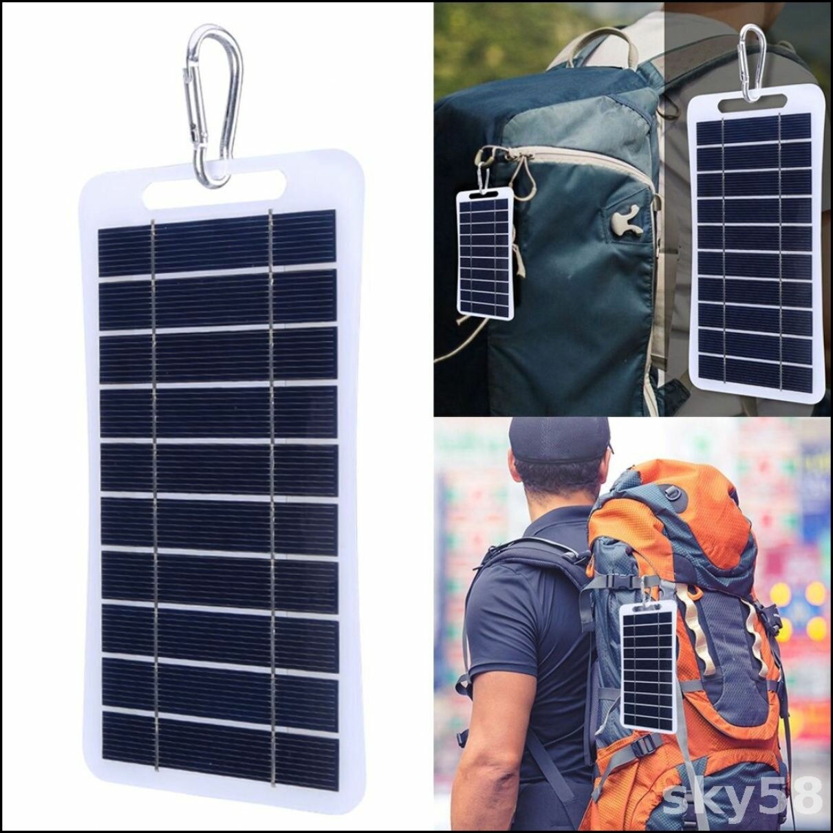 2W 5V Панель солнечных батарей Водонепроницаемое зарядное устройство для кемпинга, пешего туризма