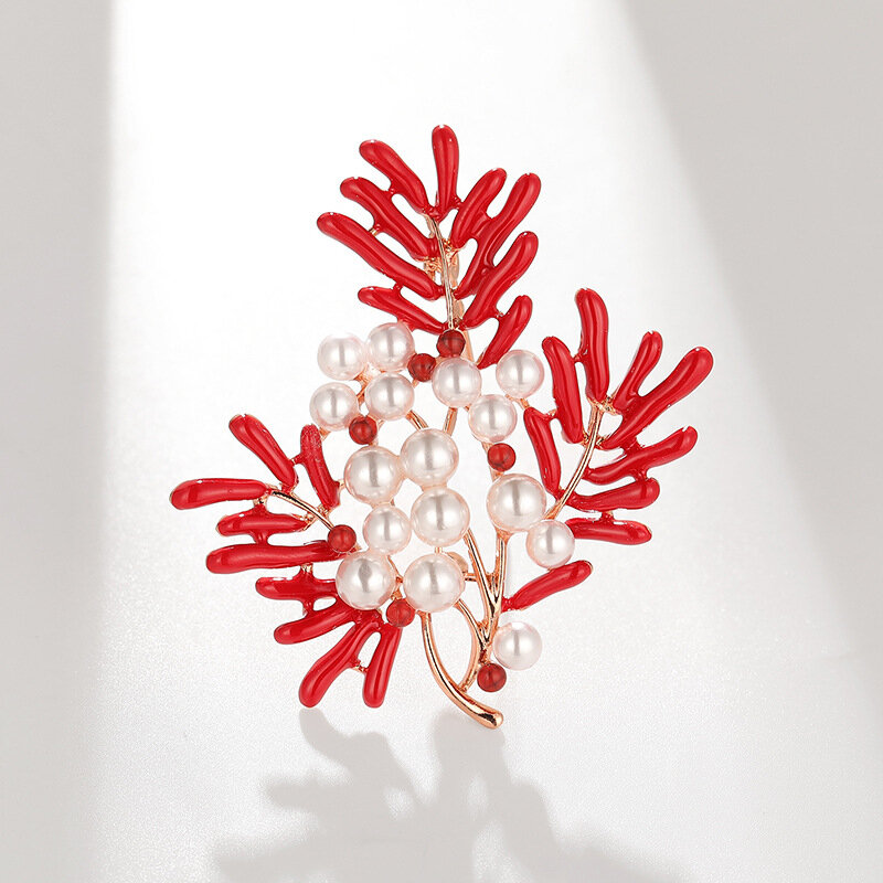 2026 Xiliang Конкубинская Высококачественная Красная Коралловая Брошь с Жемчугом Корсаж Этнический Стиль Элегантный Цветочный Аксессуар для Одежды
