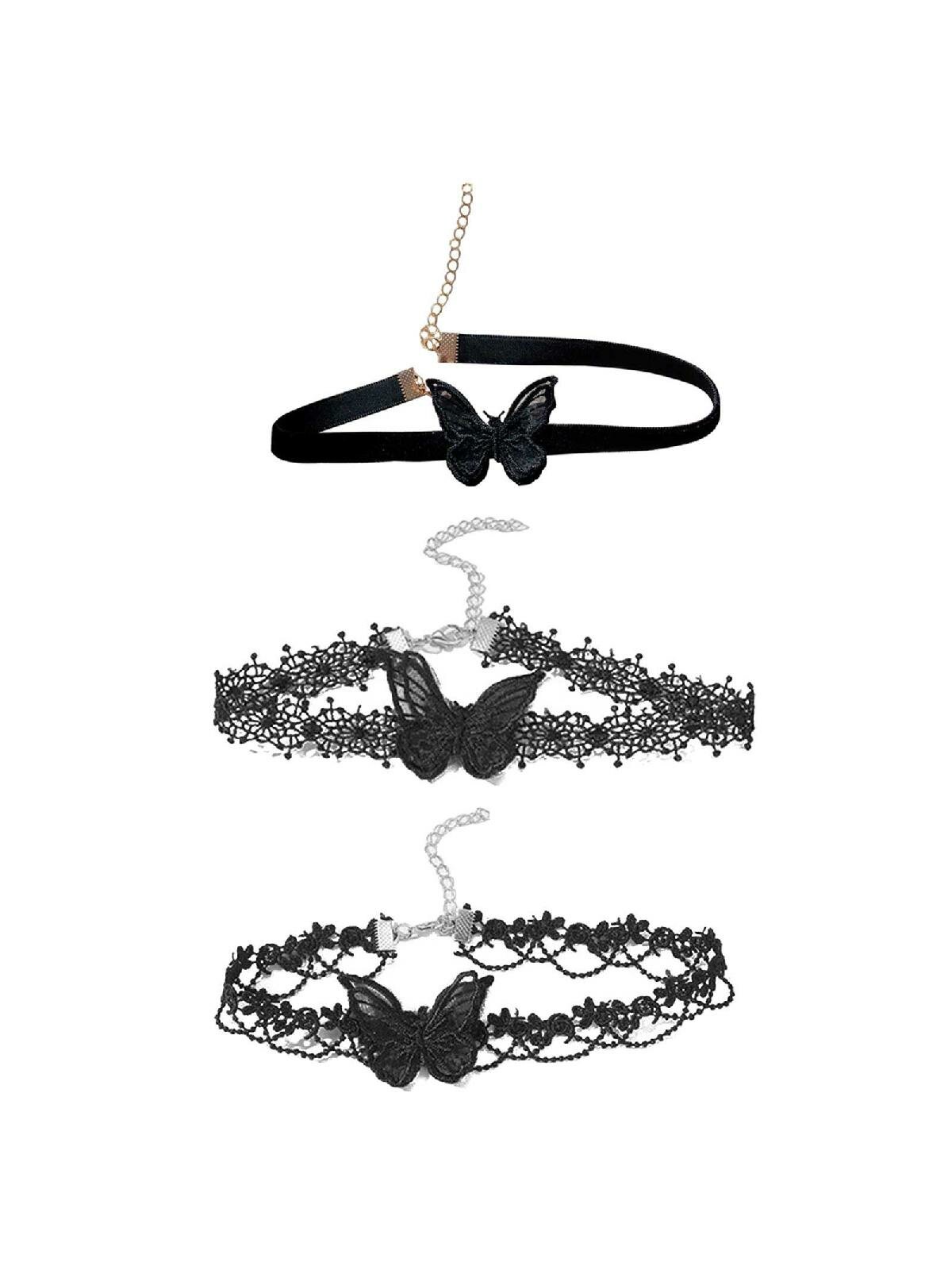 Комплект из 3 предметов, кружевная объемная бабочка на шее у ключицы