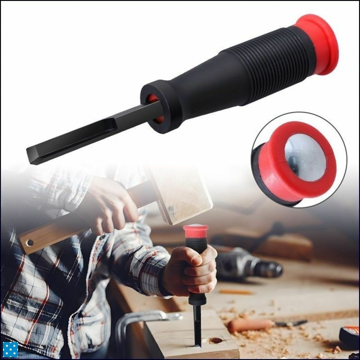 Угловое долото 90 градусов, эксклюзивно созданное из высокоуглеродистой стали, комплектуется надежным пластиковым держателем