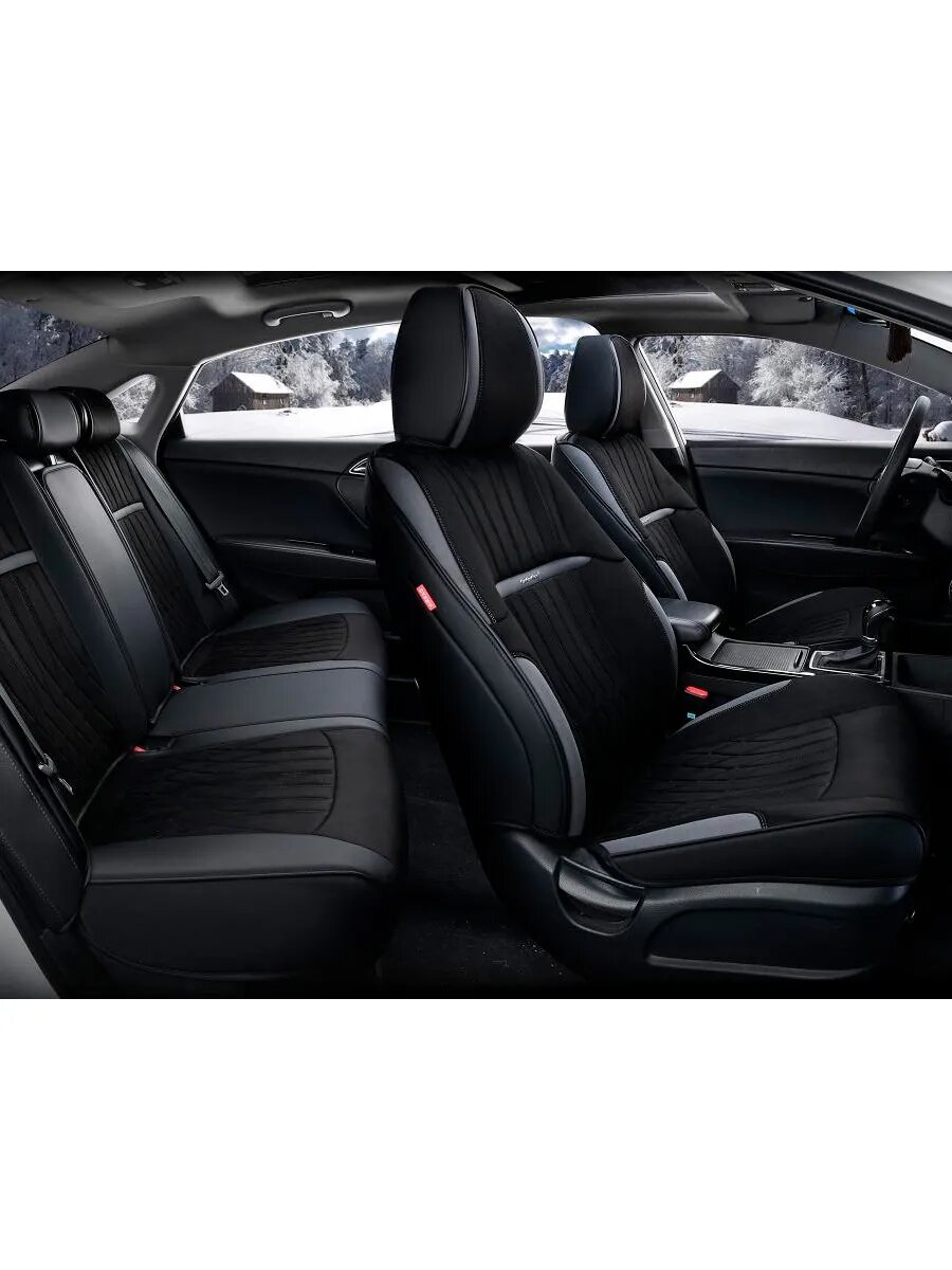 Комплект каркасных чехлов 5D CarFashion, серые вставки