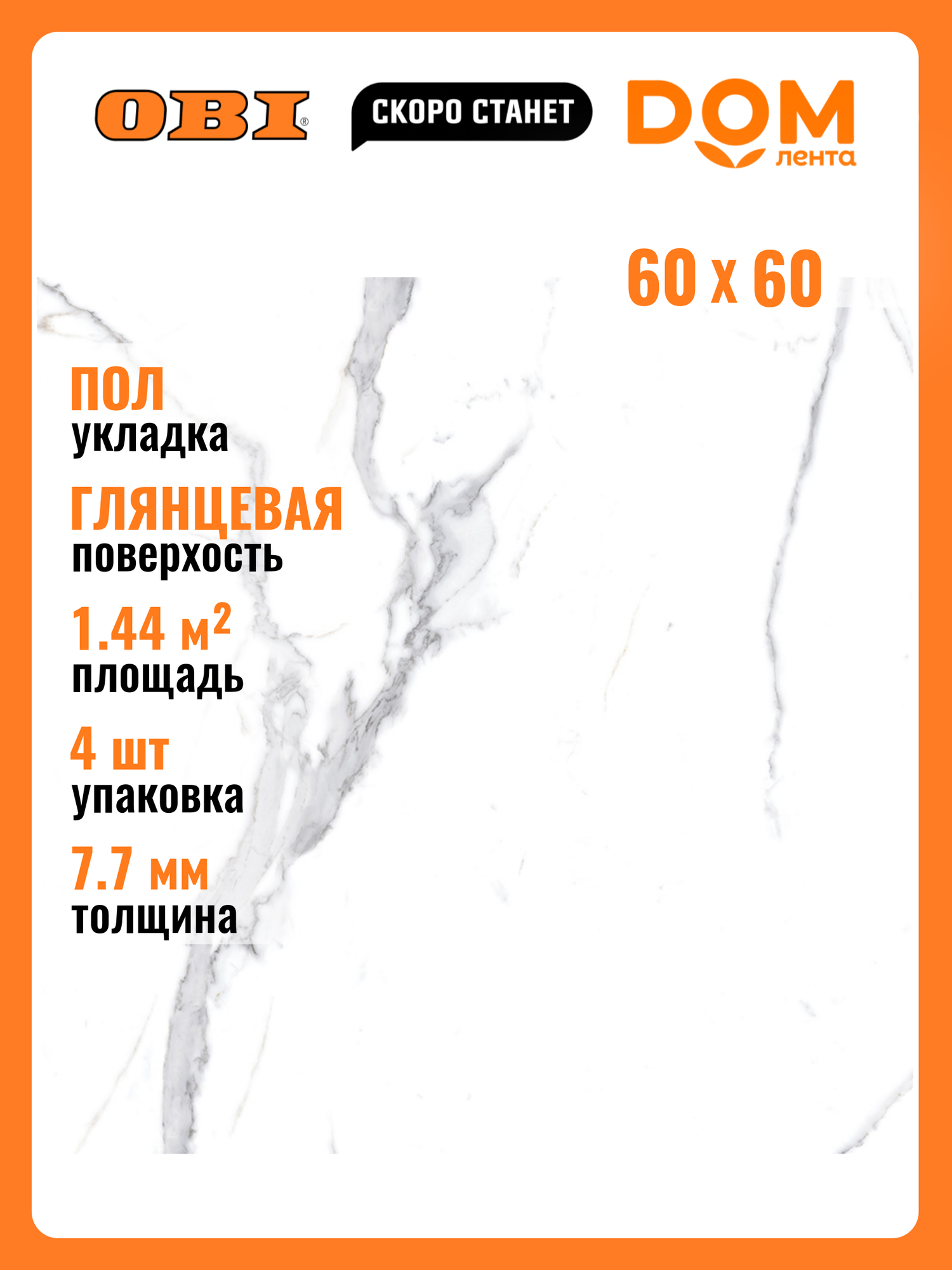 Керамогранит Ceradim Calacatta Splendid Silver белый 60х60 полированный