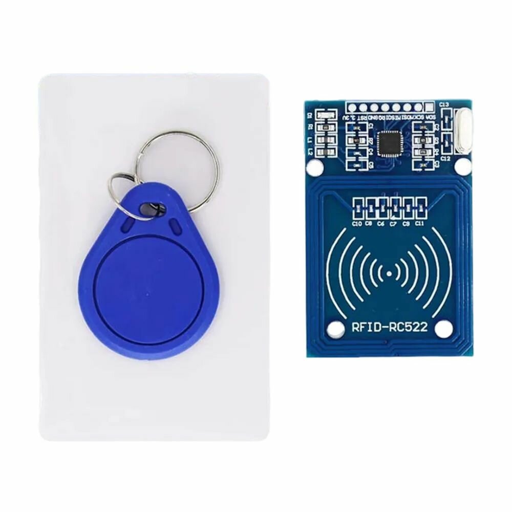 RFID-модуль MFRC522 с белой картой, поддержка MIFARE, рабочая частота 13.56МГц, размеры 60x40 мм
