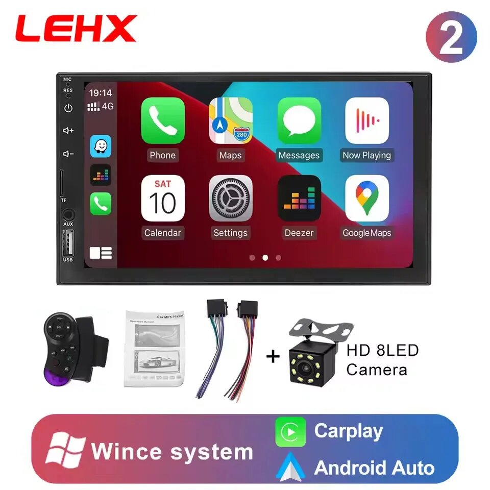 Автомагнитола LEHX 2 Din, стерео, FM, mp5-плеер, Bluetooth, сенсорный экран 7 7011-Carplay-CAM