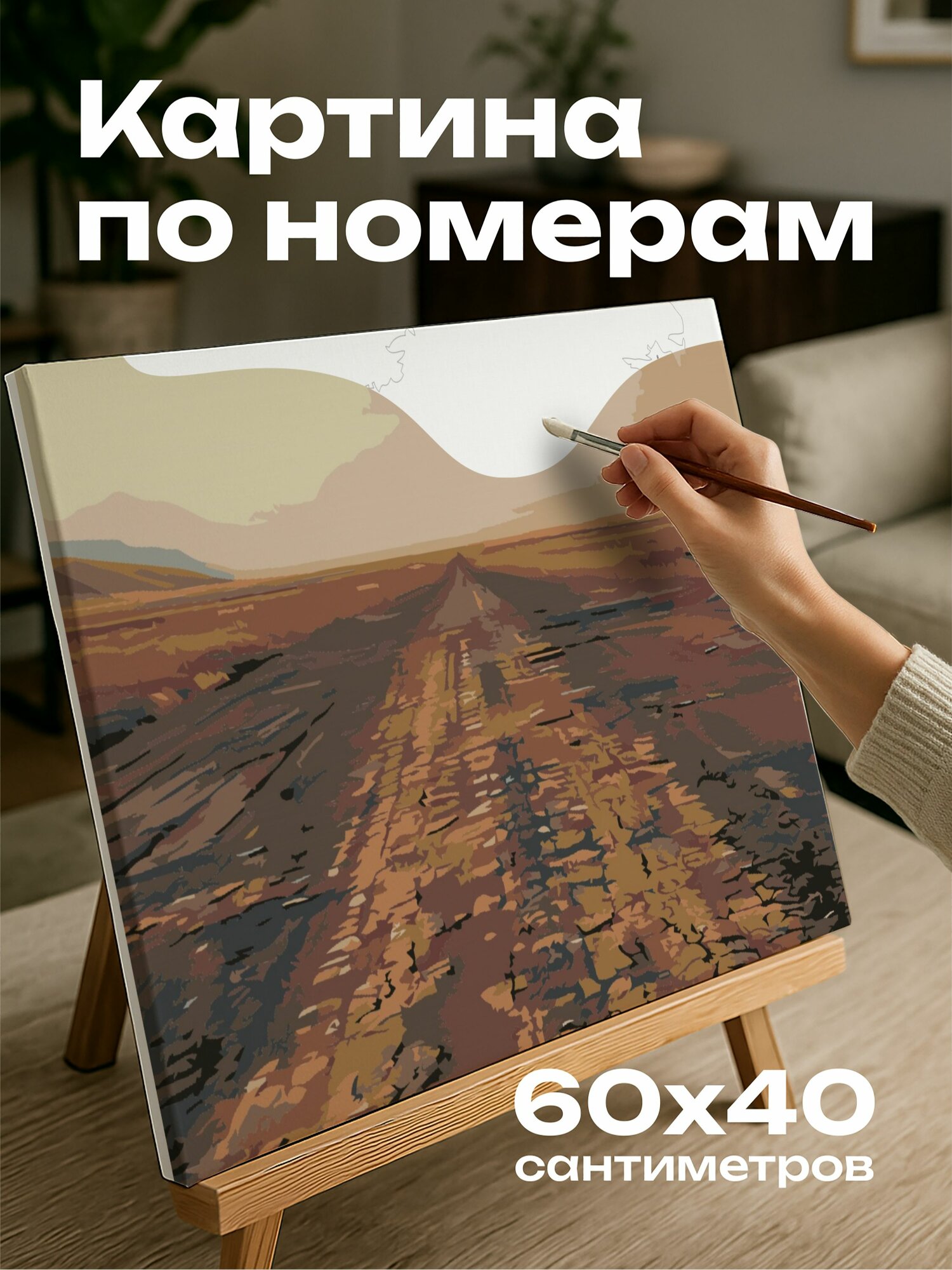 Картина по номерам 60x40 см, дорога, пустыня, одиночество, самоанализ, горизонт, бесплодная местность, фотография