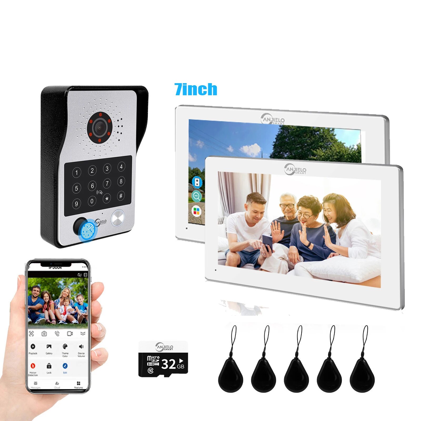 Anjielosmart 5-в-1 Wi-Fi видеодомофон 1080P 2 7W-inch 218wBS