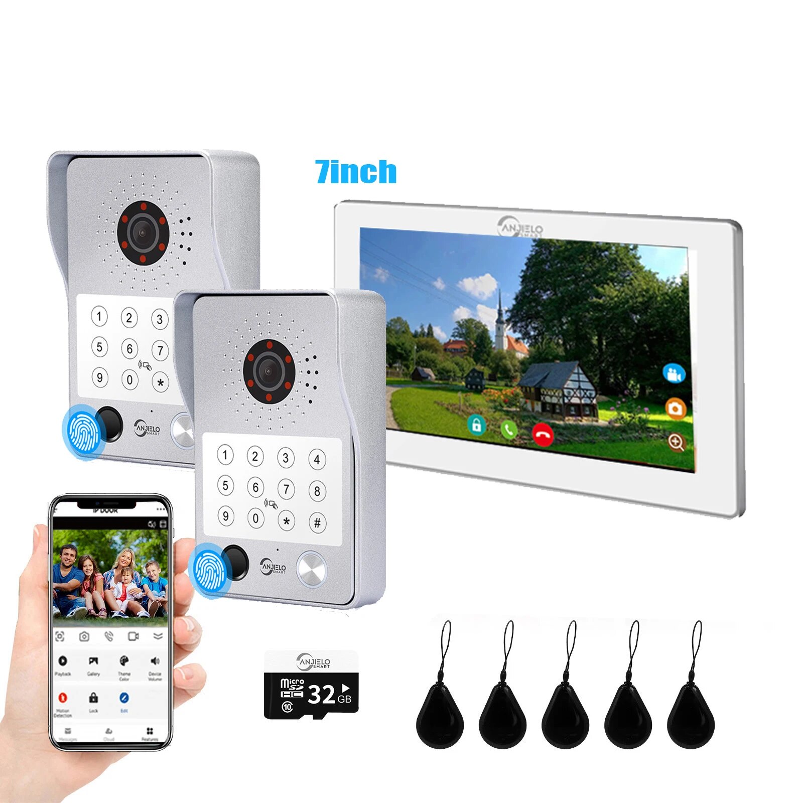 Anjielosmart 5-в-1 Wi-Fi видеодомофон 1080P