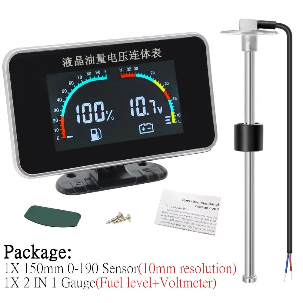 Цифровой измеритель уровня топлива 2 в 1, вольтметр с датчиком уровня топлива 10mm resolution