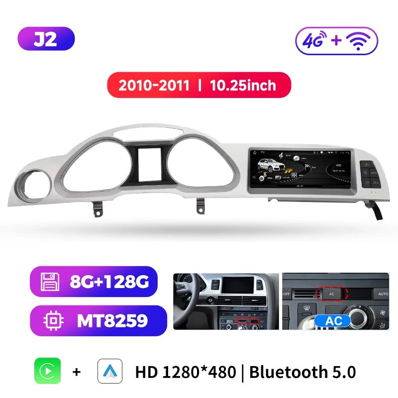 Беспроводной Android CarPlay для Audi A6 C6 4f 2005-2011 MMI 2G 3G GPS J2 8G 128G MMI 3G