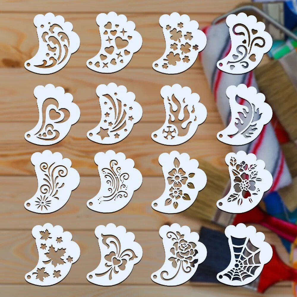 16 трафаретов для аэрографии лица, вырезанные шаблоны для DIY, инструменты для художественной росписи