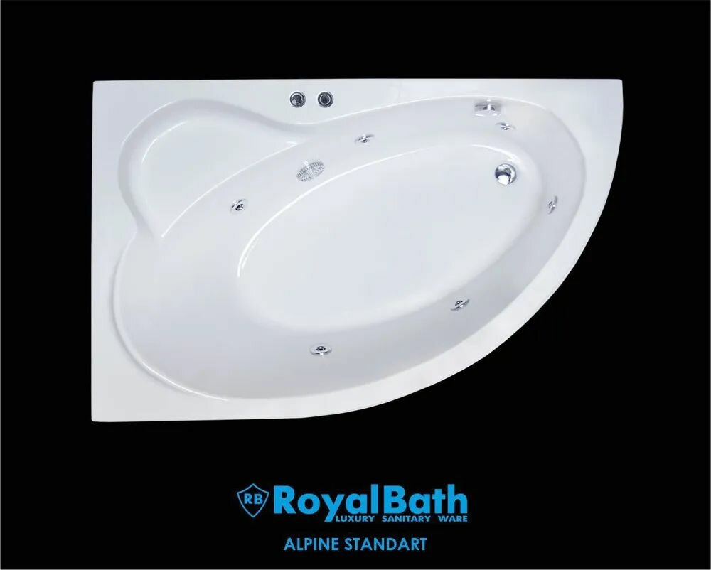Гидромассажная ванна акриловая угловая левая Royal Bath Alpine 160x100x58 с каркасом и панелью COMFORT