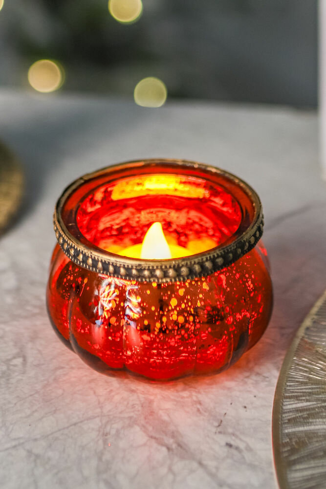 Стеклянный подсвечник для чайной свечи кассиопея, рубиновый, 9 см, Goodwill FI10524