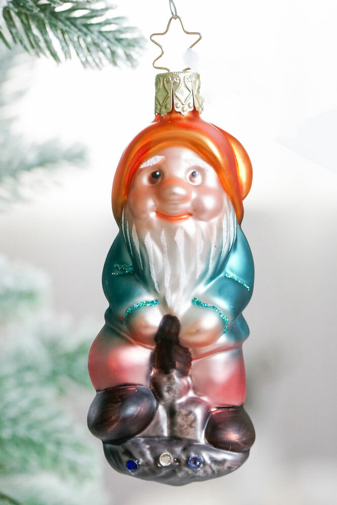 Ёлочная игрушка гном кадмаш, стекло, 10 см, Инге Глас (Inge Glas) 10037S023