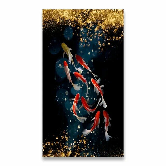 Постер на стену Золотые кои, китайский стиль, 40x60 см, цвет A