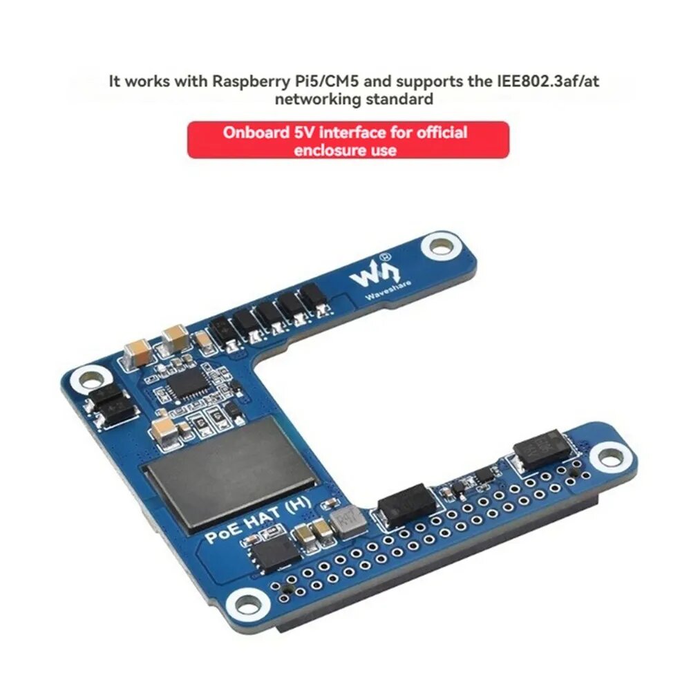 Waveshare Для Raspberry Pi 5/CM5 PoE HAT Питание Через Ethernet — фото 1