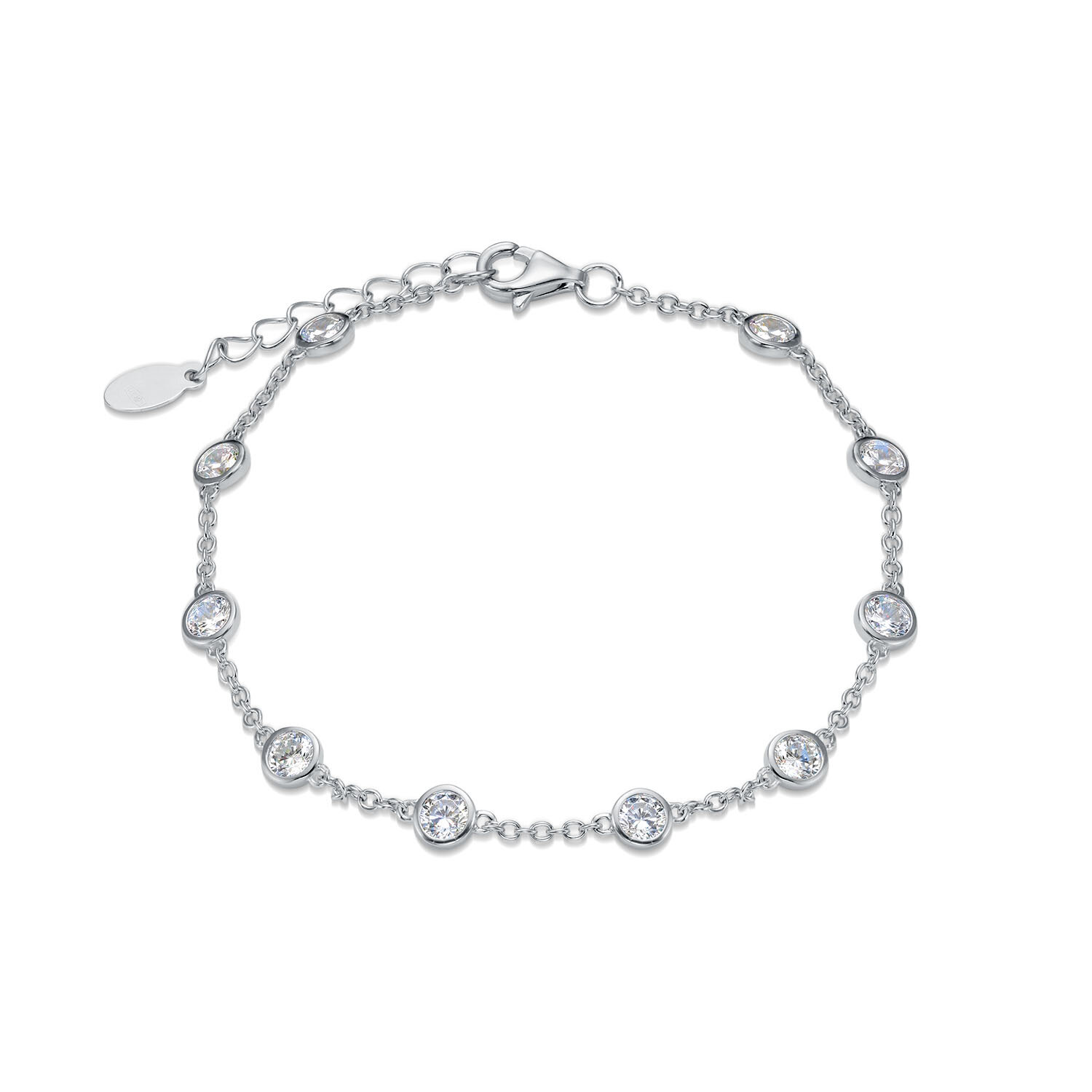 Браслет-цепочка, серебро, 925 проба, родирование, фианит