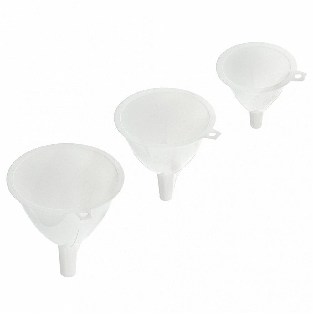 ADU0221 - Воронка пластмассовая, набор 3 штуки: д6,6см h7,2см; д9см h9см; д10,3см h10,5см, цвет - белый (Китай)