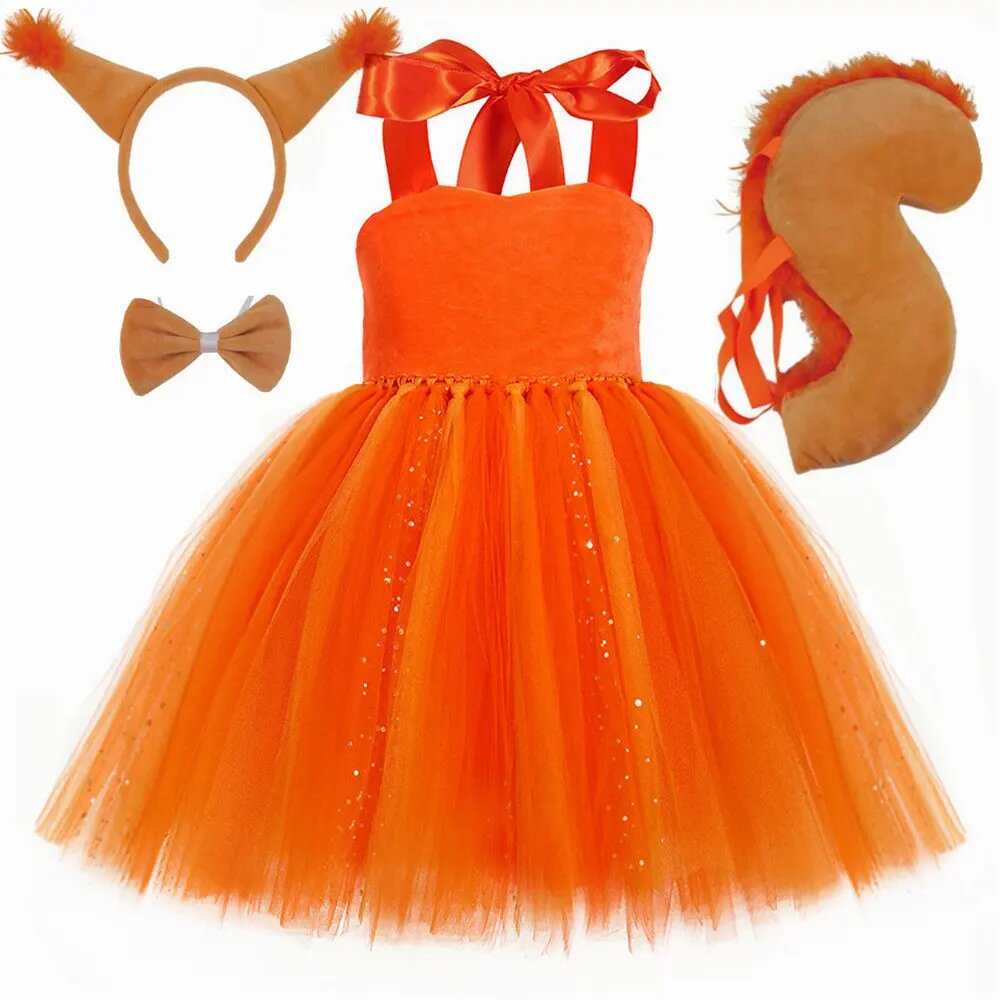 Детский костюм белки, оранжевый тюлевый топ и юбка 4Т, 1 Set