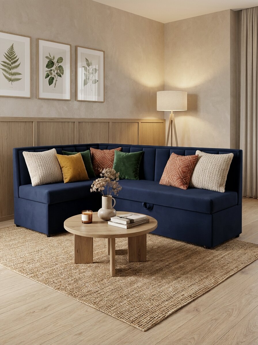 Кухонный уголок Santorini угол левый, темно-синий