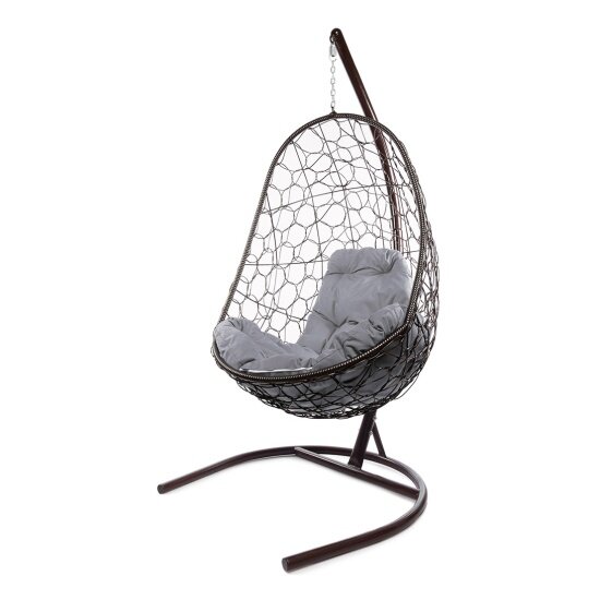 Подвесное кресло M-group овал с ротангом коричневое, серая подушка, шт
