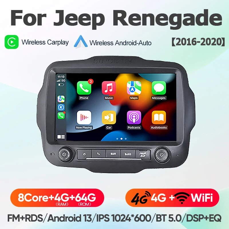 Автомагнитола Android 13 для Jeep Renegade 2016-2020, 8Core 4G 64G