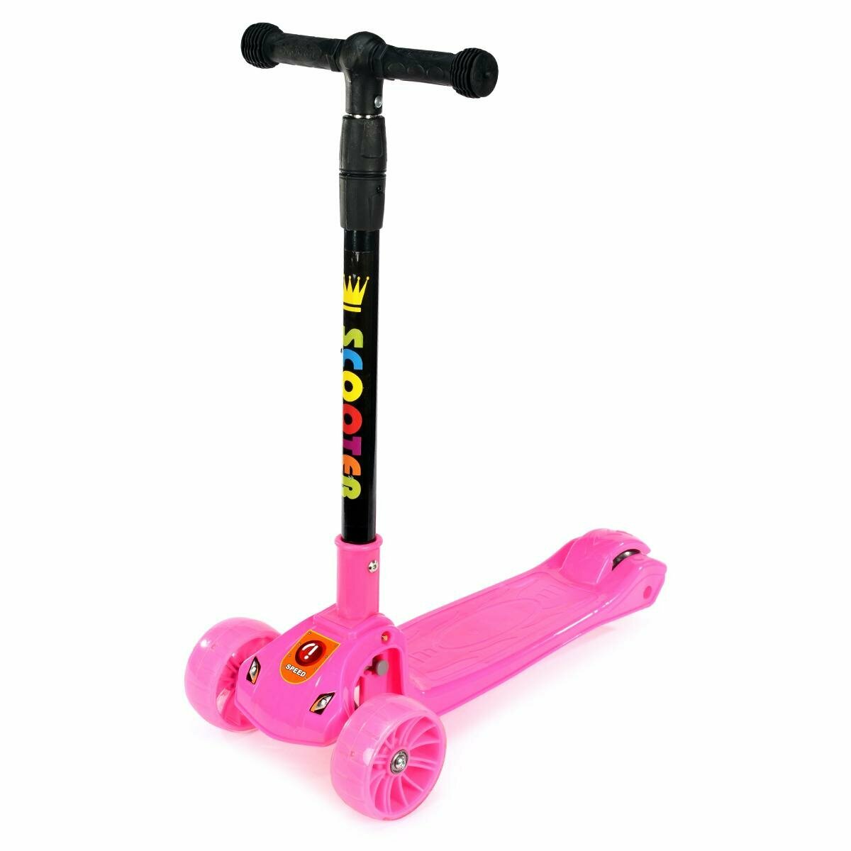 Самокат детский 3-колесный розовый, светящиеся колеса, регулируемая высота руля, для девочек от 3 лет