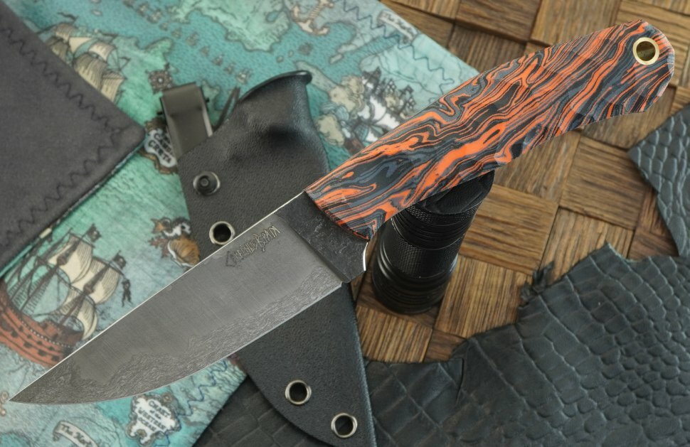 Северные Врата нож №24, клинок ламинат, рукоять черно-оранжевая микарта Bruskoff