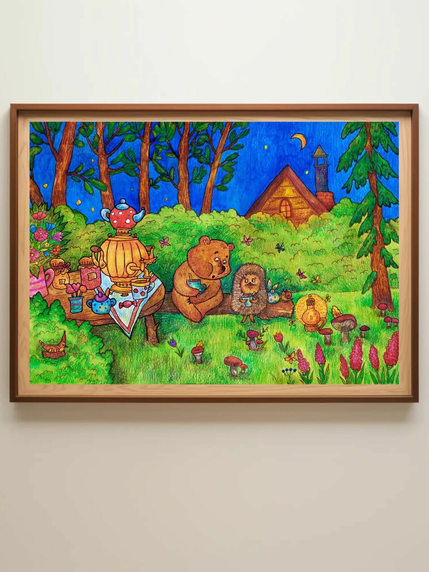 Постер Ежик в тумане. Плакат с ежиком и медвежонком для дома 21 см на 30 см