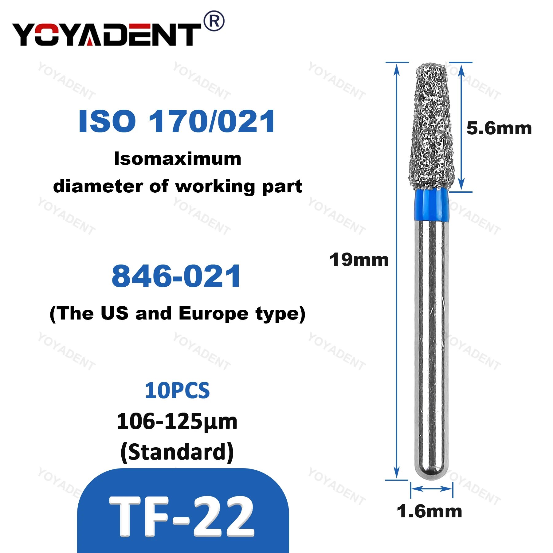Стоматологический бур YOYADENT TF-22 1.6 мм, 10 шт.