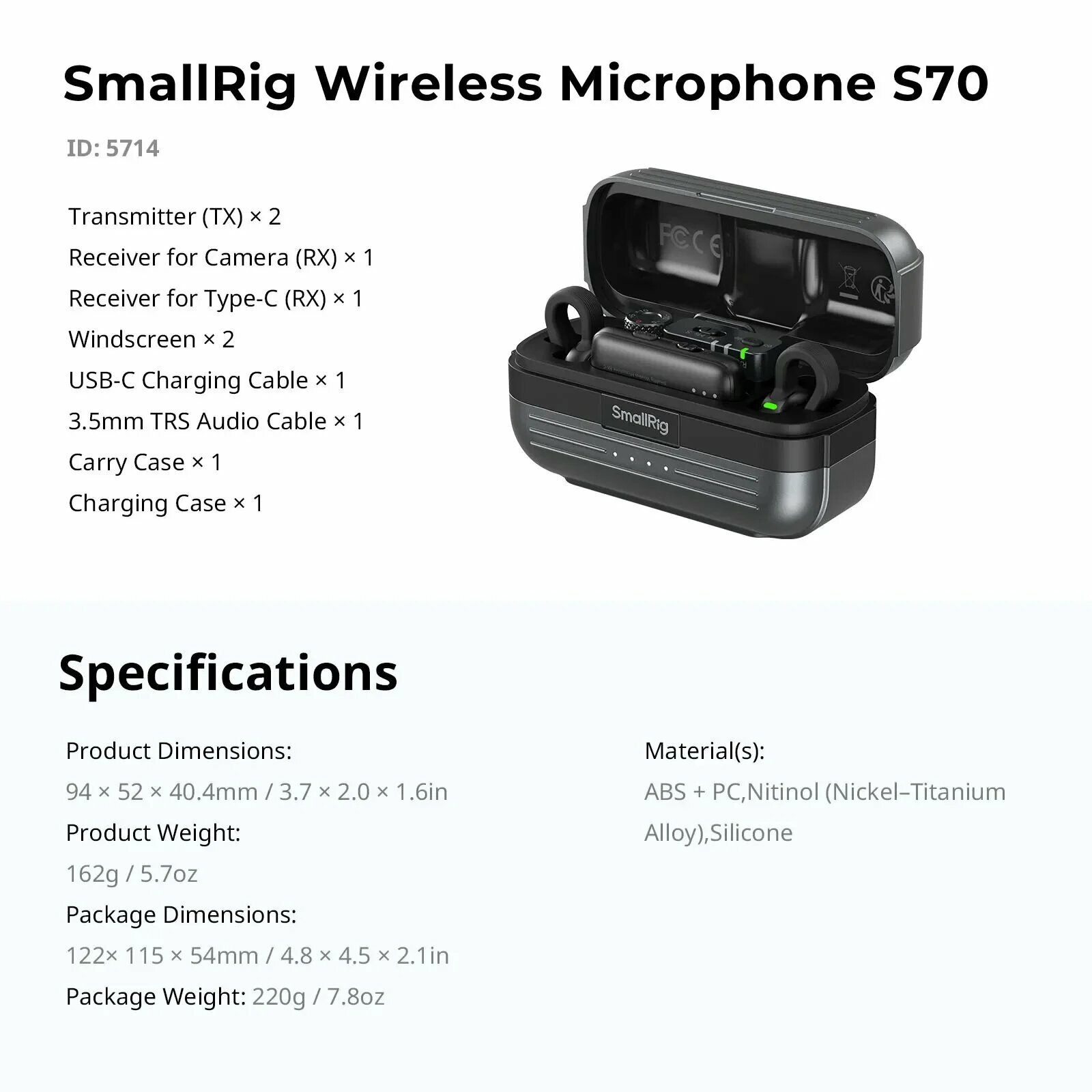 SmallRig беспроводной петличный микрофон S70