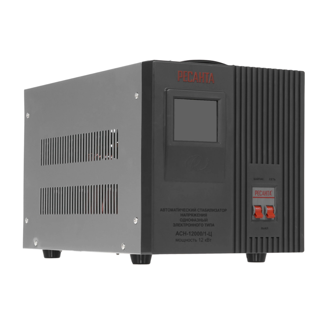 Стабилизатор напряжения Ресанта ACH-12000/1-Ц, релейный, 12 кВА, цифровой дисплей, байпас, черный
