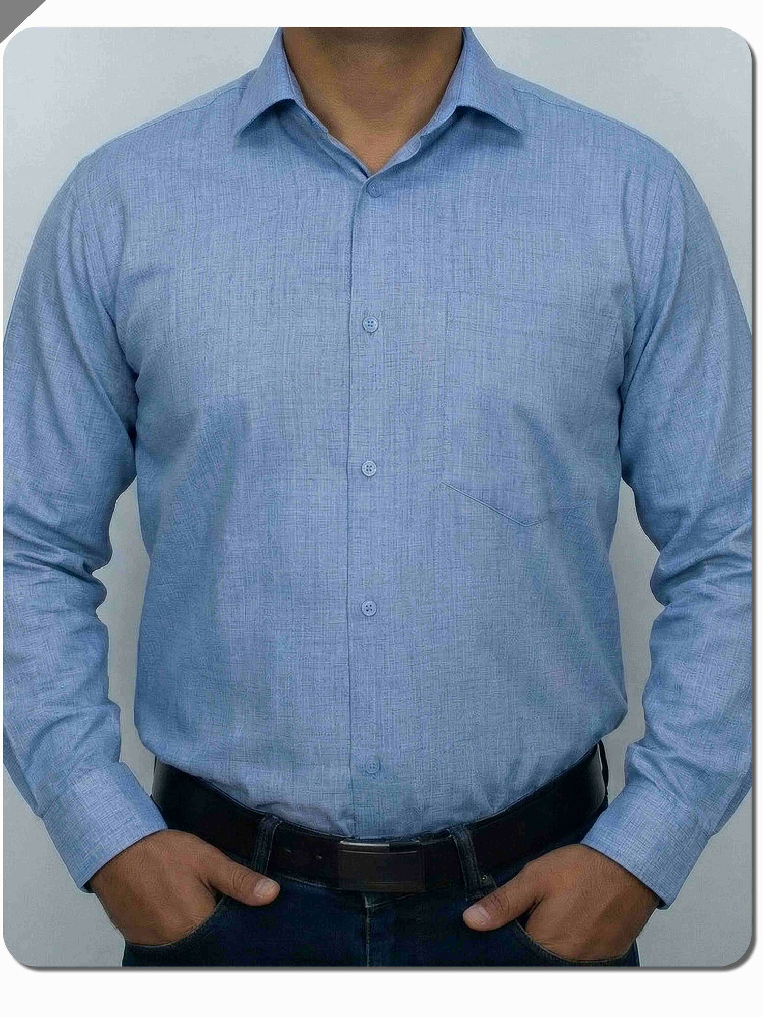 Рубашка Мужская рубашка с длинным рукавом прямая классическая, светлая сорочка на пуговицах, рубаха на любой сезон, голубая однотонная, с карманом, на любой сезон и на лето рубашка
