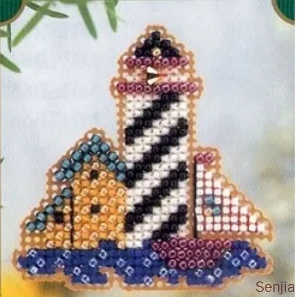 Набор для вышивания Mill Hill MHSB66 Lighthouse Ornament Белый, синий, горчичный 76x79 мм