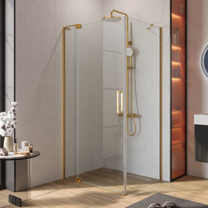 Душевой уголок Cezares Slider AH 1 80-100/110 C BORO профиль брашированное золото, стекло прозрачное